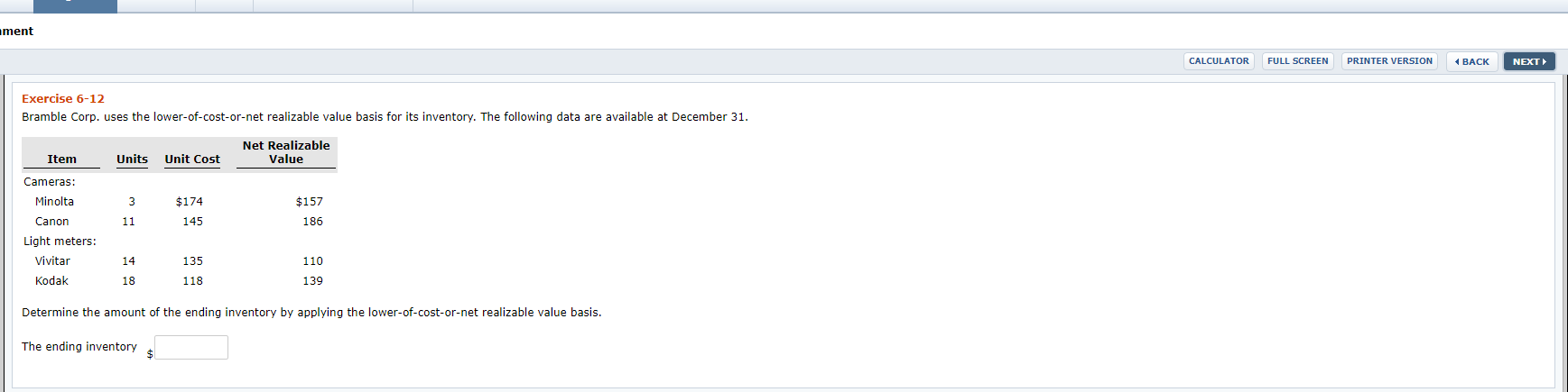 Solved ment NEXT CALCULATOR FULL SCREEN PRINTER VERSION BACK | Chegg.com