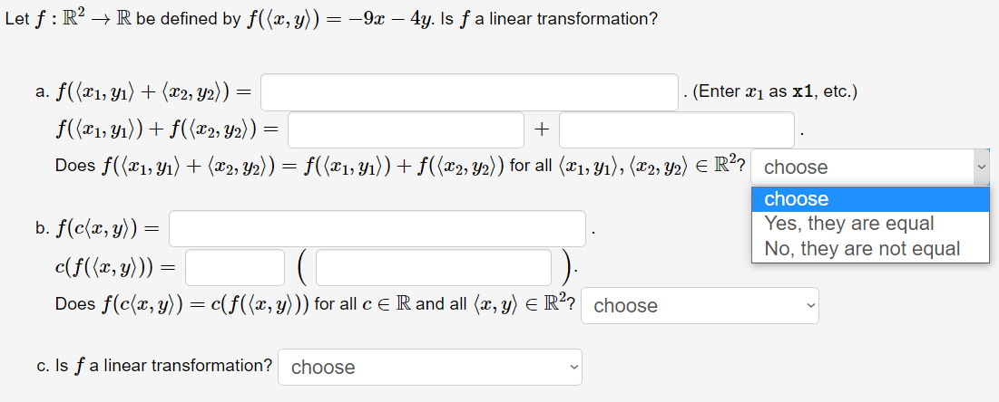Solved Let f: R^2 -> R be defined by f((x,y)) = -9x - 4y. Is | Chegg.com