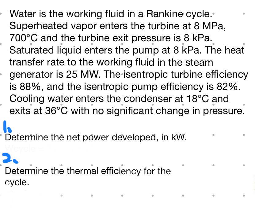 Solved Water is the working fluid in a Rankine cycle. | Chegg.com