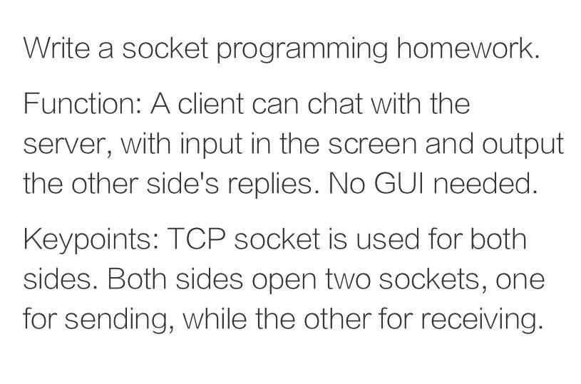 Solved Write a socket programming homework. Function: A | Chegg.com