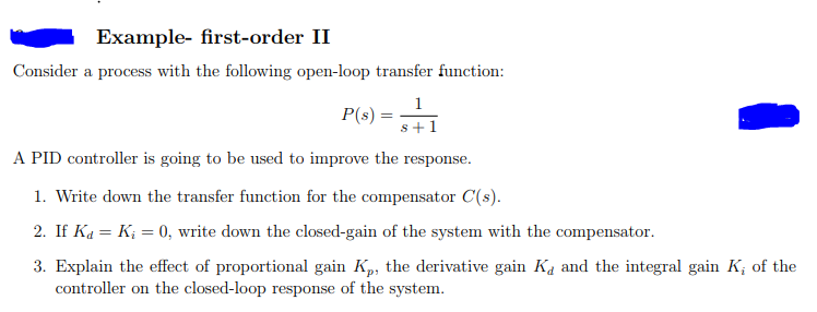 Solved Example- first-order II Consider a process with the | Chegg.com