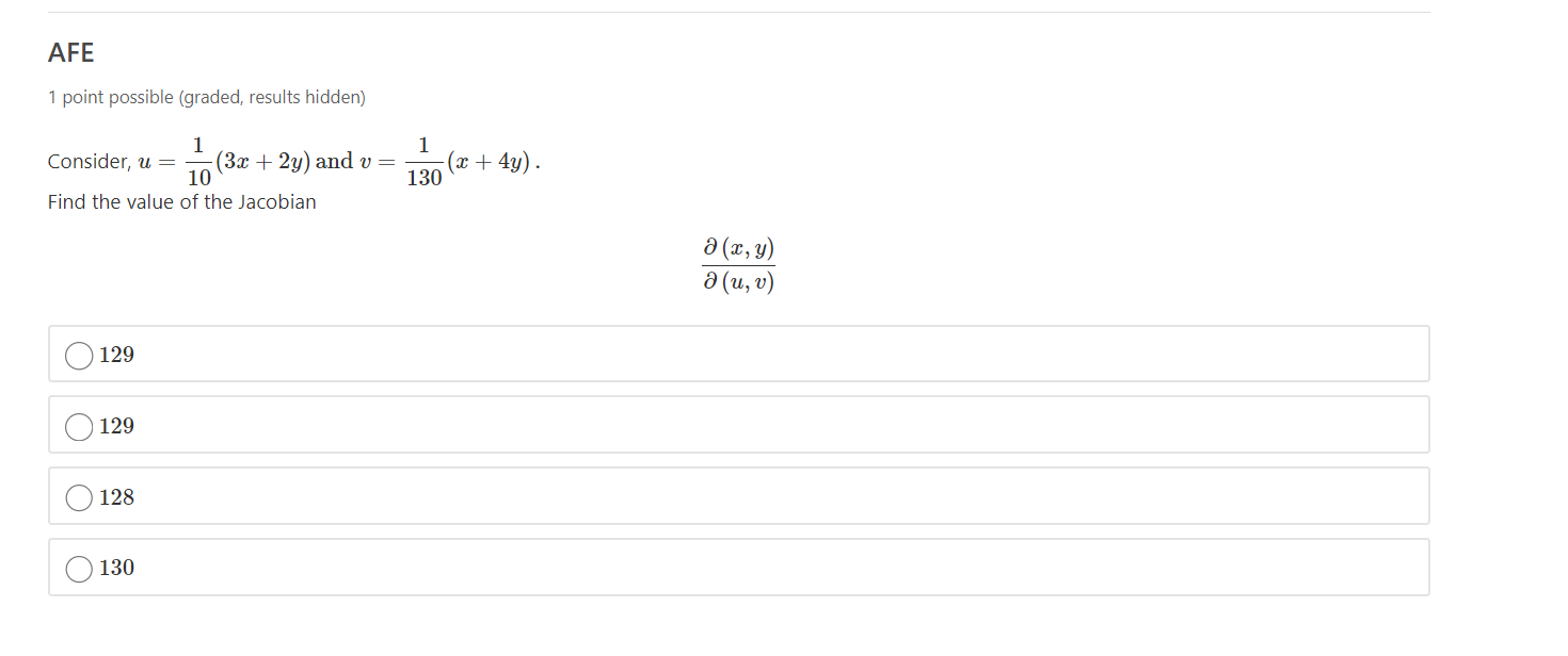 Solved AFE 1 point possible (graded, results hidden) 1 | Chegg.com