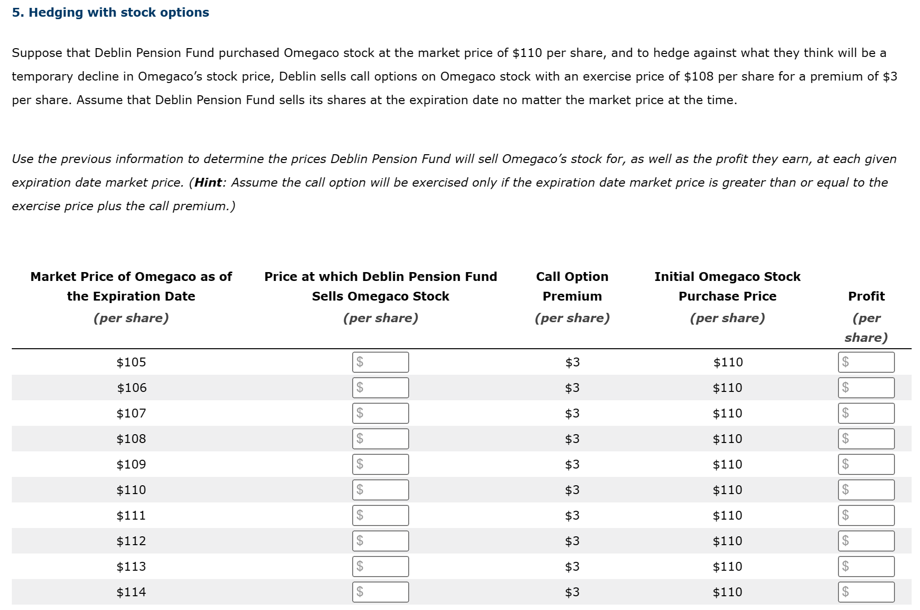 Solved 5. Hedging with stock options Suppose that Deblin | Chegg.com