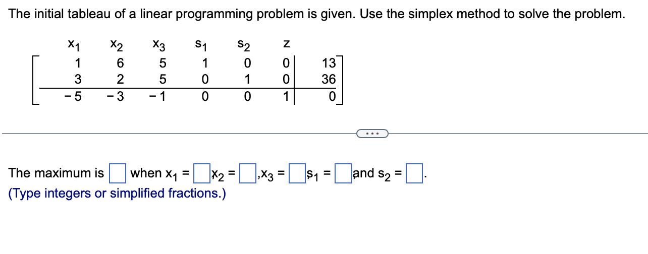 Solved ⎣⎡x113−5x262−3x355−1 s1100 s2010z00113360⎦⎤ The | Chegg.com