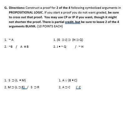 Solved G. Directions: Construct a proof for 2 of the 4 | Chegg.com