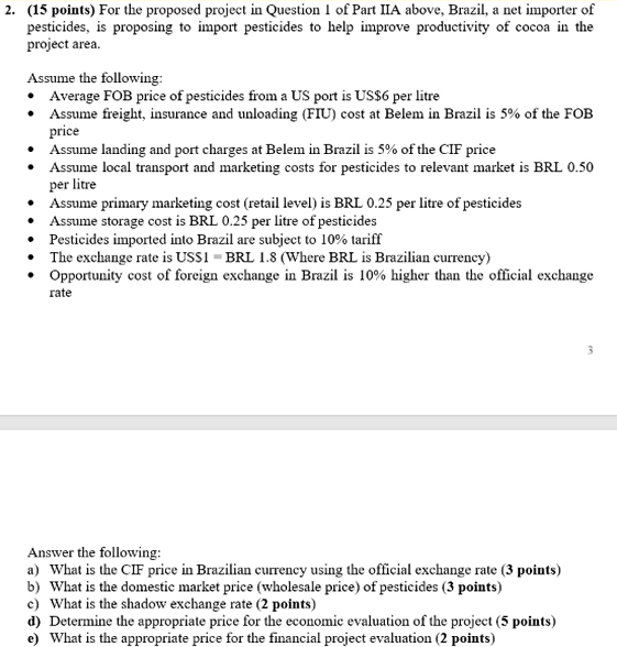 Solved 2. (15 points) For the proposed project in Question 1 | Chegg.com