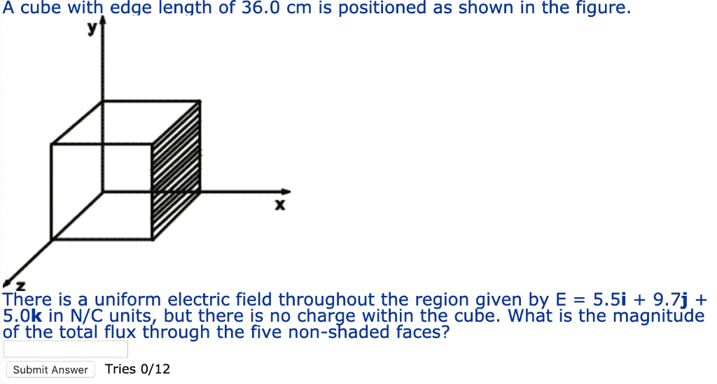 Solved A cube with edge length of 36.0 cm is positioned as | Chegg.com
