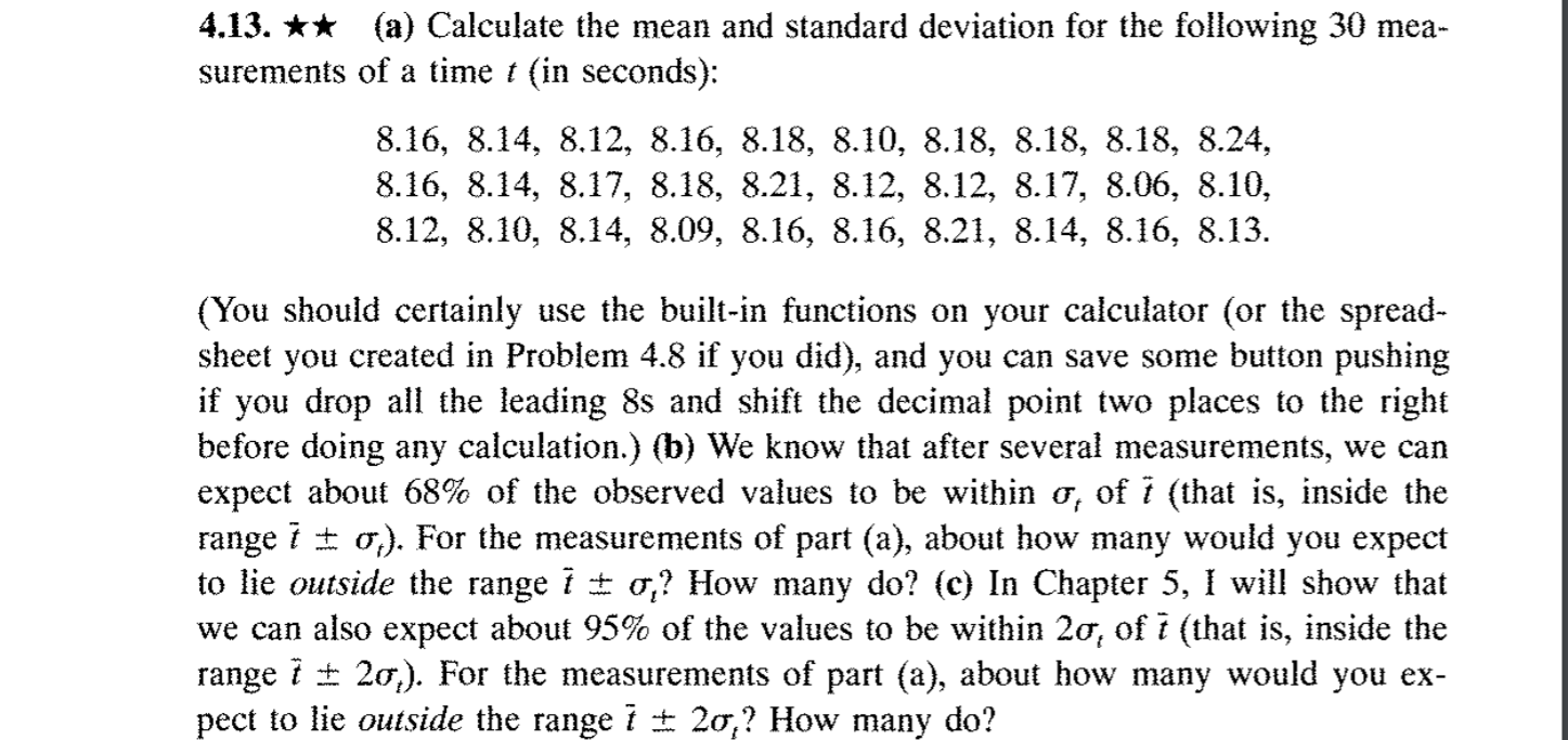 Solved 4.13. ** (a) Calculate the mean and standard | Chegg.com
