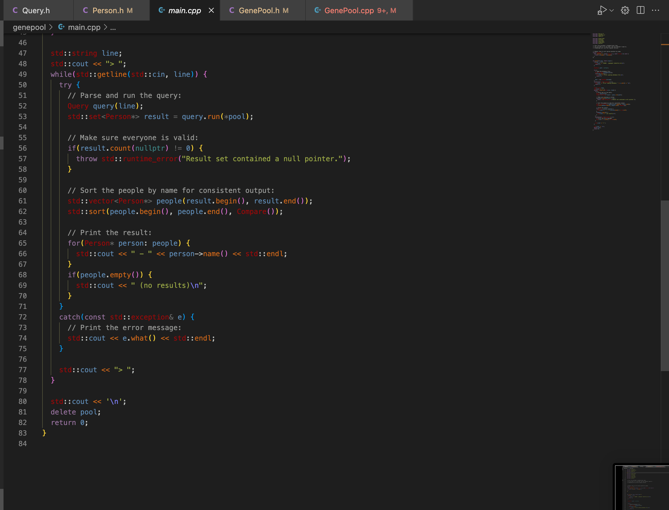 Solved code the Person.h file, Person.cpp file, GenePool.h | Chegg.com