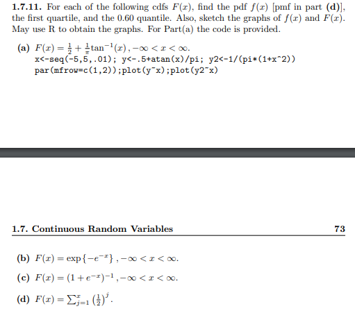 Solved 1.7.11. For each of the following cdfs F(x), find the | Chegg.com
