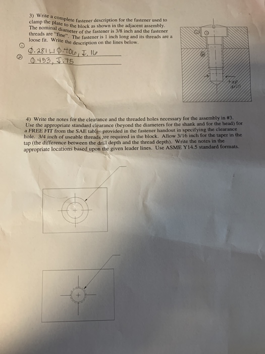 Solved 3) Write a complete fastener description for the | Chegg.com