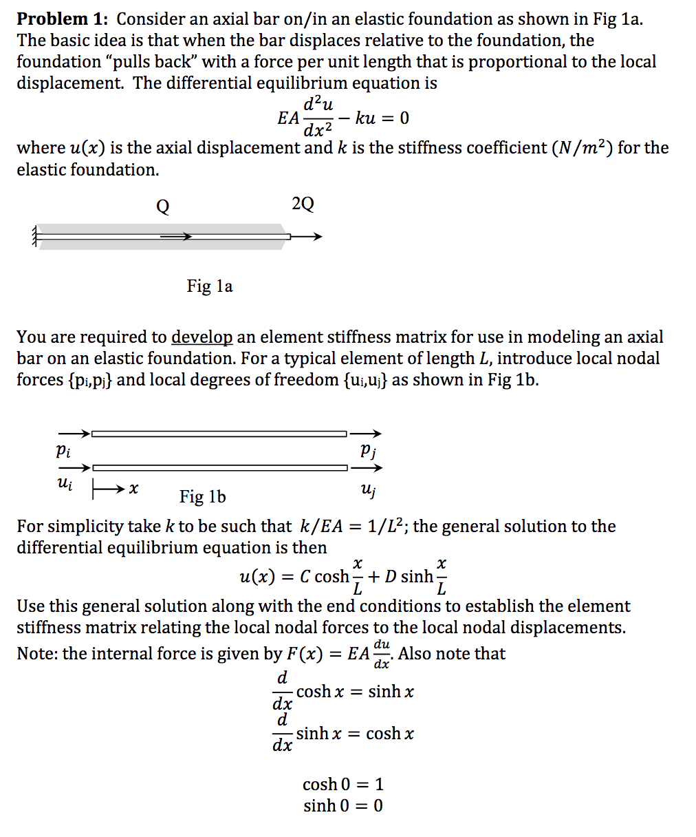 Problem 1: Consider an axial bar on/in an elastic | Chegg.com