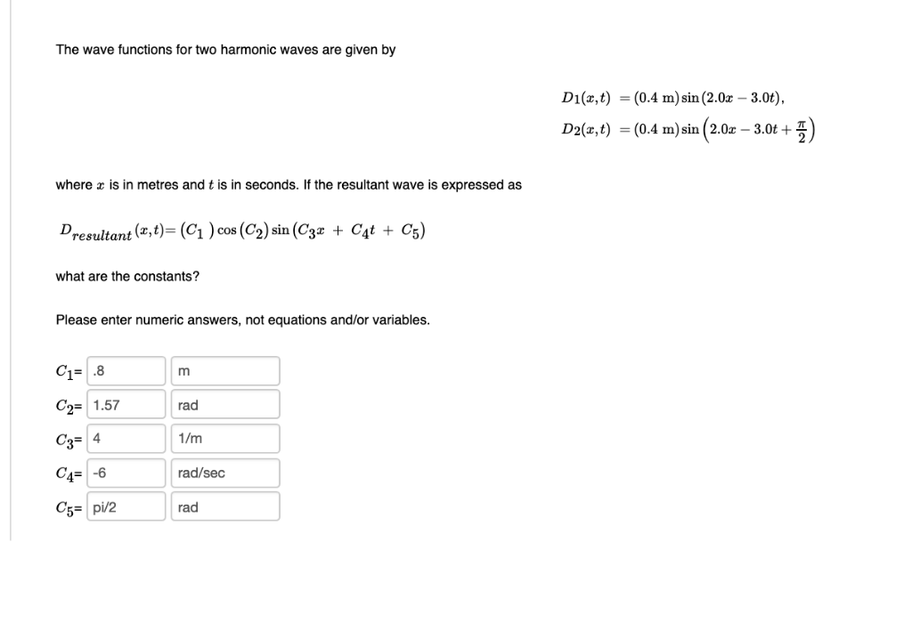 Solved The wave functions for two harmonic waves are given | Chegg.com