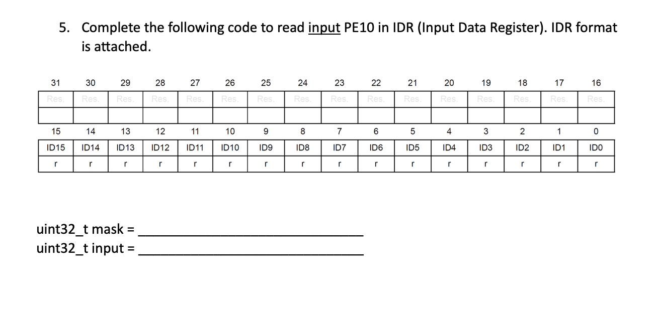 Solved 5. Complete the following code to read input PE10 in | Chegg.com
