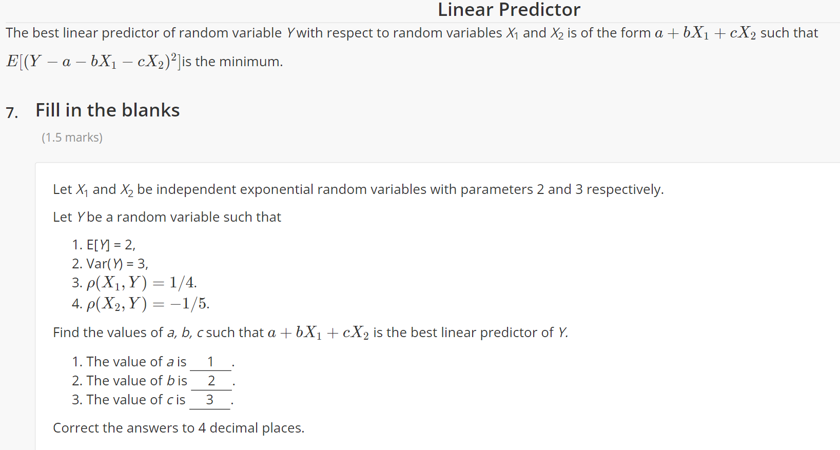 The best linear predictor of random variable Y with | Chegg.com