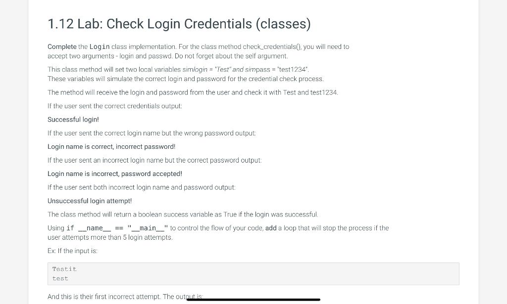 Solved Complete the Login class implementation. For the | Chegg.com