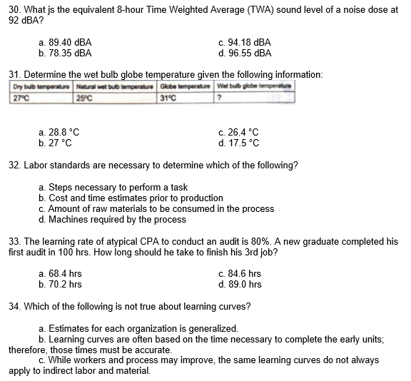 Solved 30. What js the equivalent 8-hour Time Weighted | Chegg.com