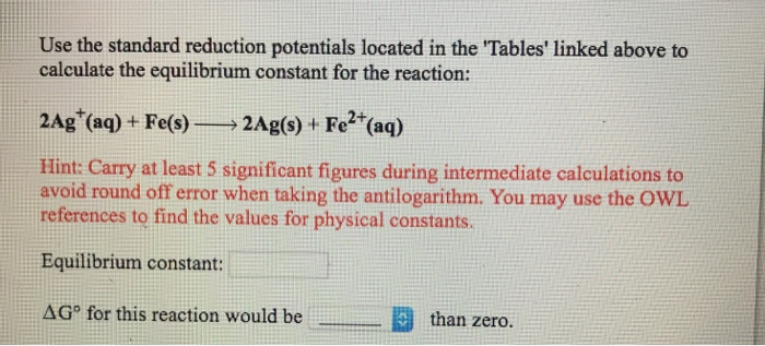 Solved Use the standard reduction potentials located in the | Chegg.com