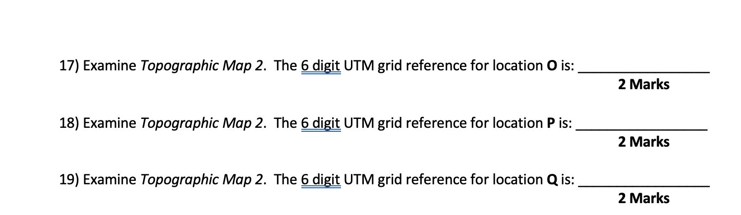 Solved 17) Examine Topographic Map 2. The 6 digit UTM grid | Chegg.com