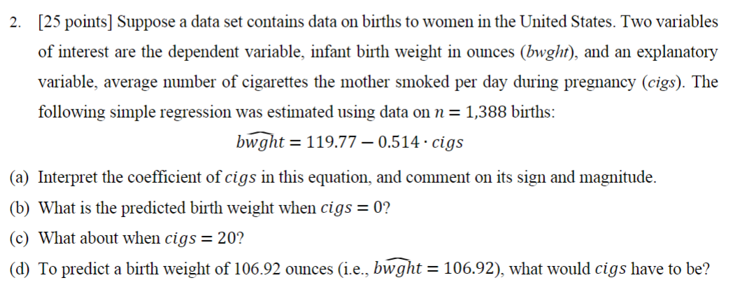 Solved 2. [25 points] Suppose a data set contains data on | Chegg.com