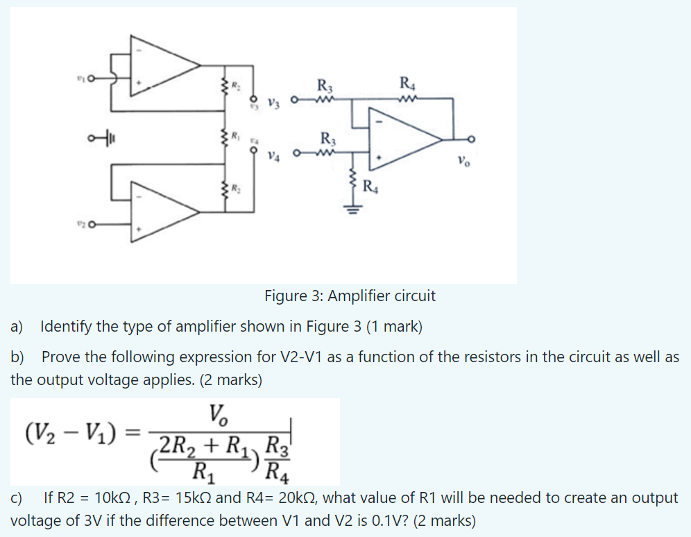 Solved R R3 RA V3 O 어 R3 ow V4 SR RA Figure 3: Amplifier | Chegg.com