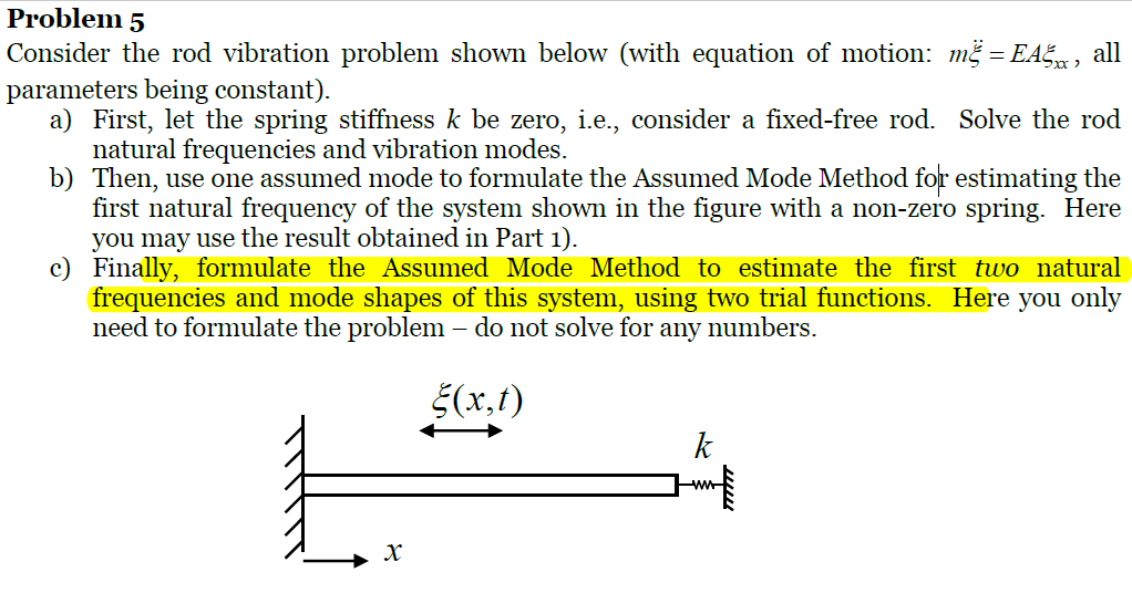Solved Problem 5 Consider the rod vibration problem shown | Chegg.com