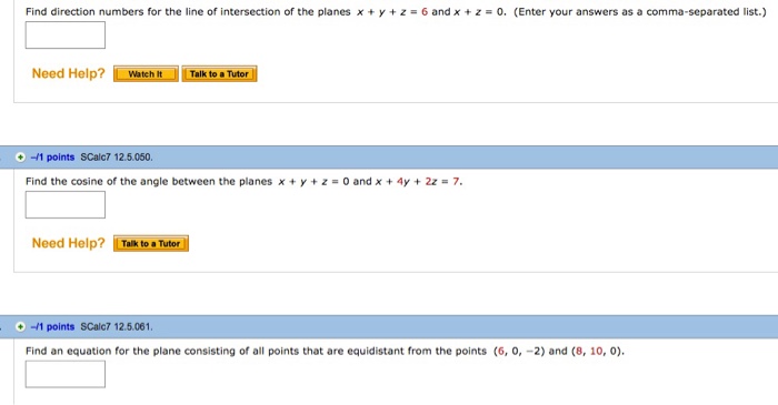Solved Find direction numbers for the line of intersection | Chegg.com