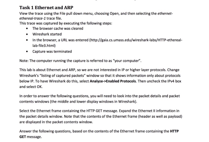 Solved Task 1 Ethernet and ARP View the trace using the File | Chegg.com