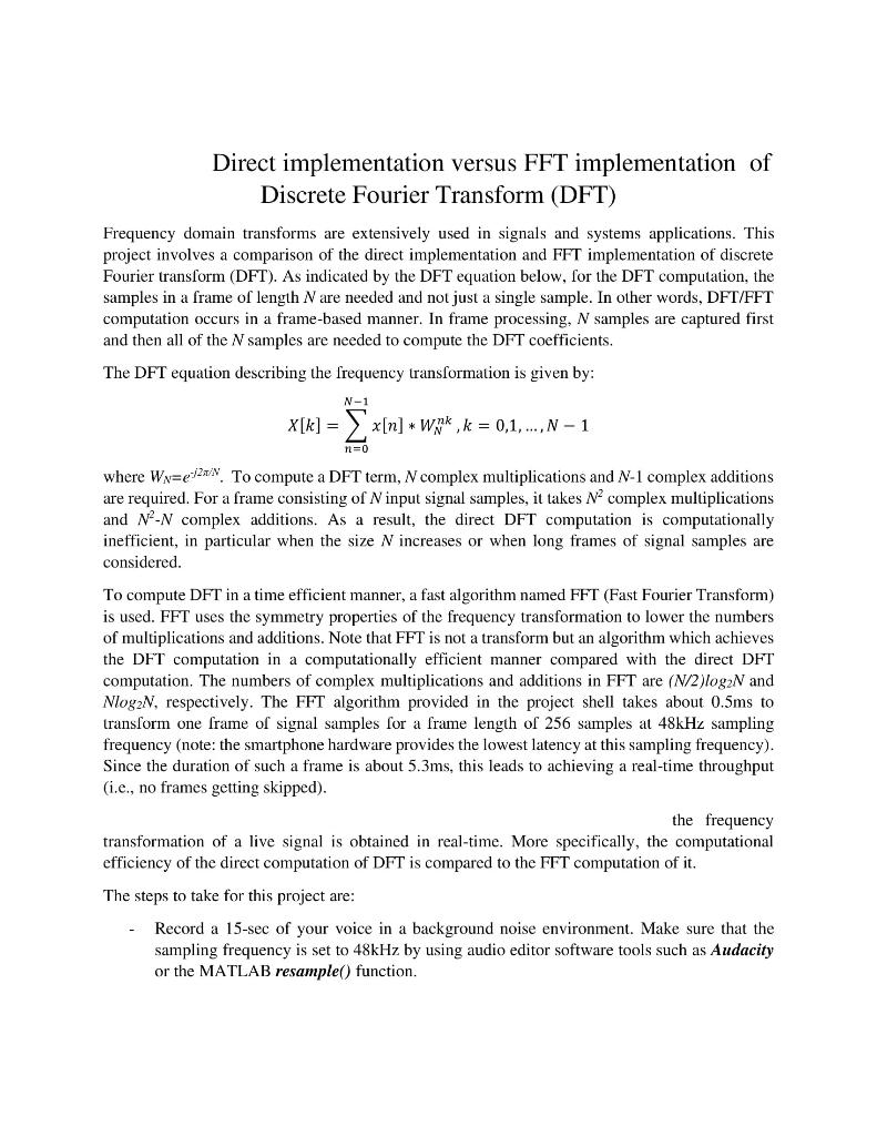 Solved Direct implementation versus FFT implementation of | Chegg.com