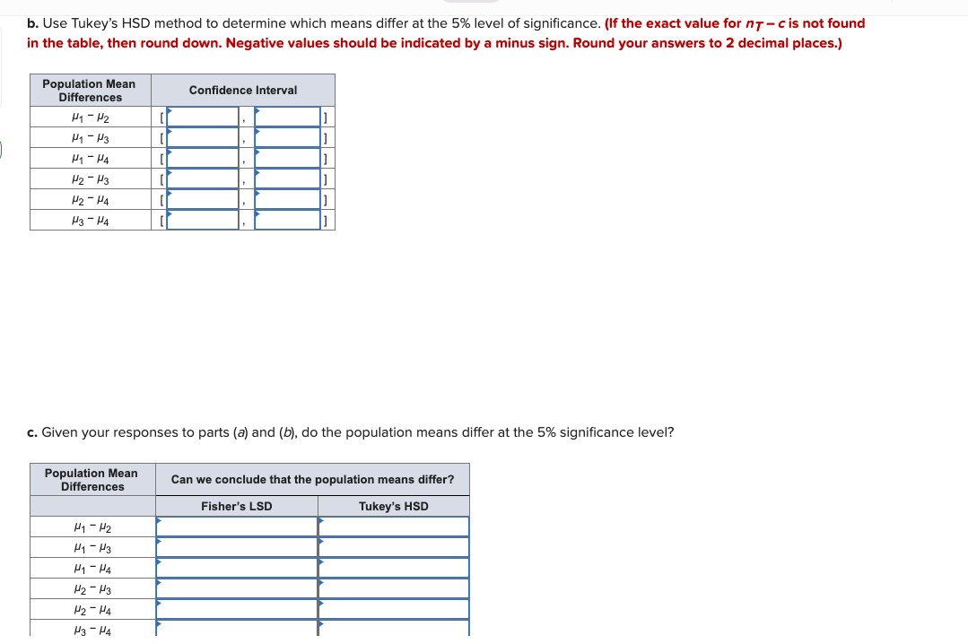Solved b. Use Tukey's HSD method to determine which means | Chegg.com