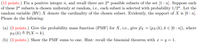 Solved (15 points.) Fix a positive integer n, and recall | Chegg.com