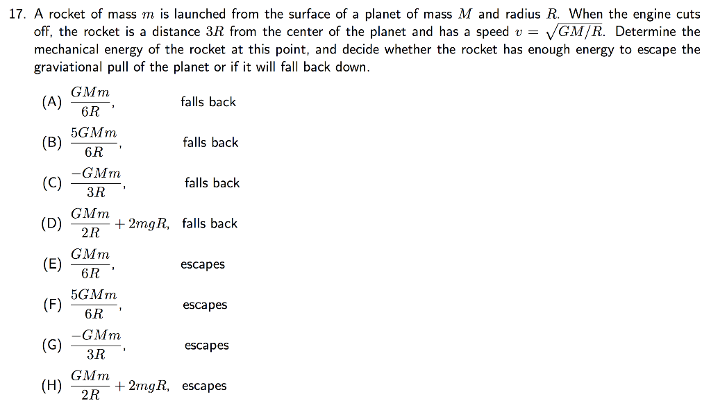Solved 17. A rocket of mass m is launched from the surface | Chegg.com