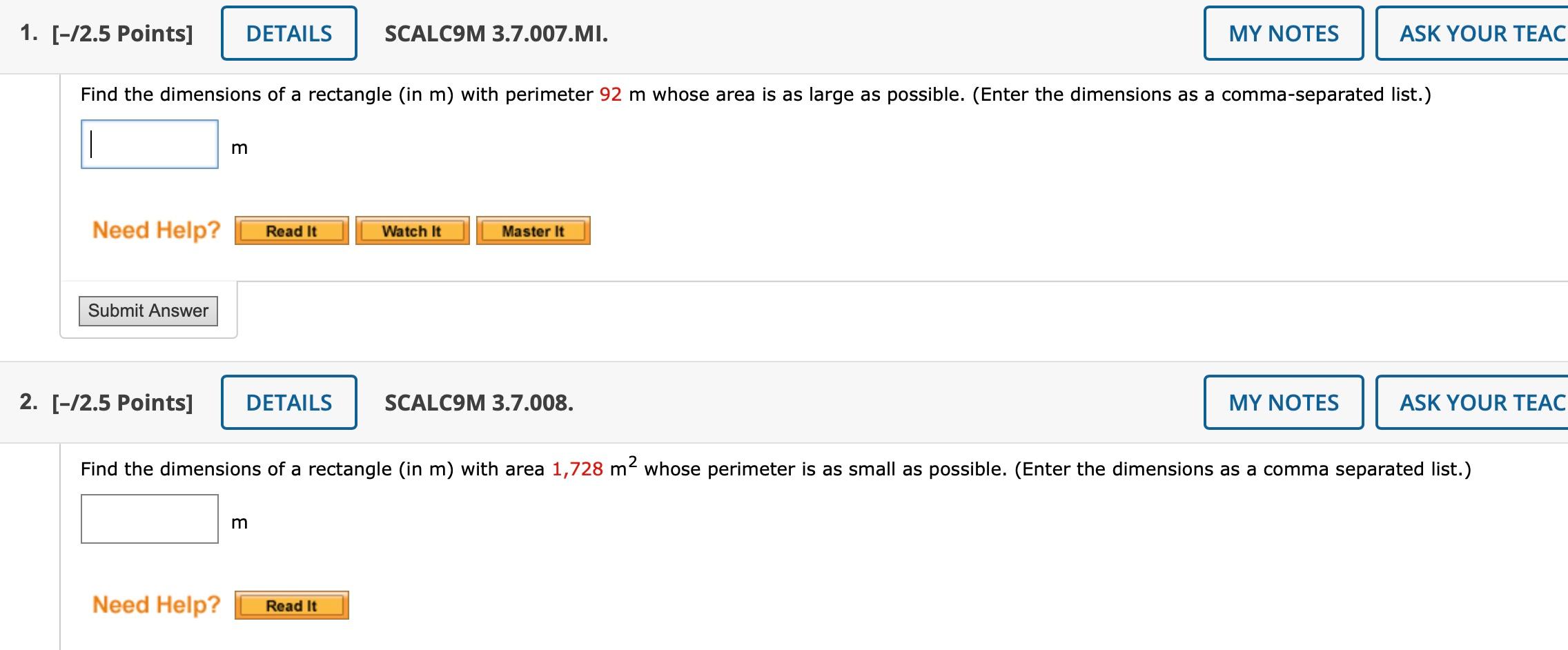 Solved Find the dimensions of a rectangle (in m ) with | Chegg.com
