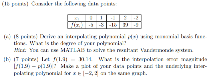 Solved (a)Derive an interpolating polynomial p(x) using | Chegg.com