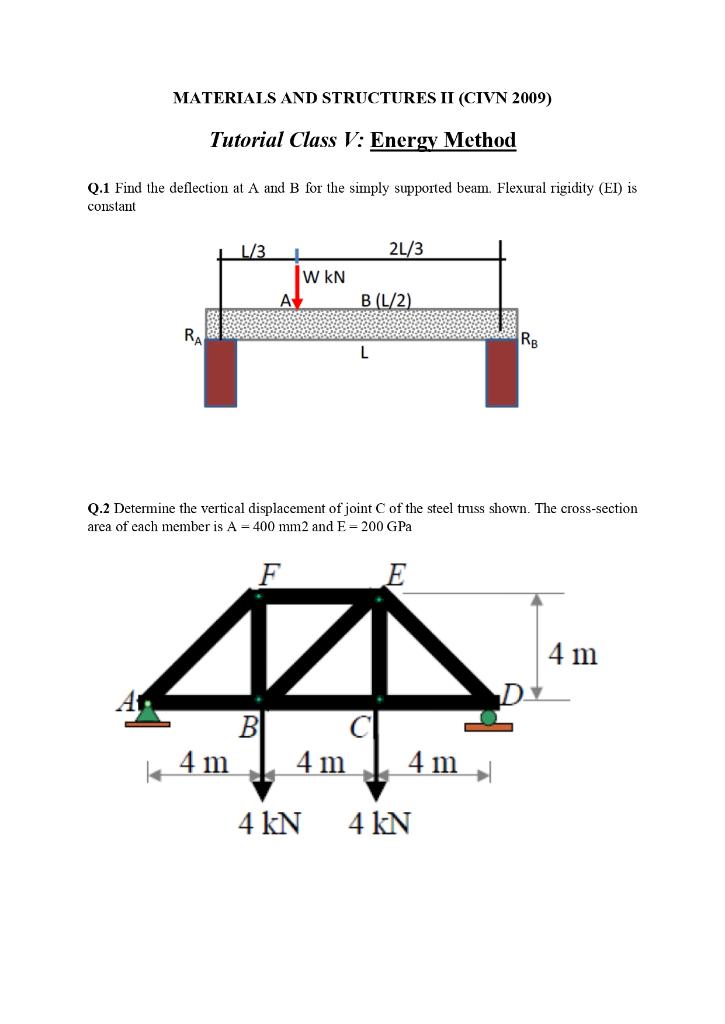 Solved MATERIALS AND STRUCTURES II (CIVN 2009) Tutorial | Chegg.com