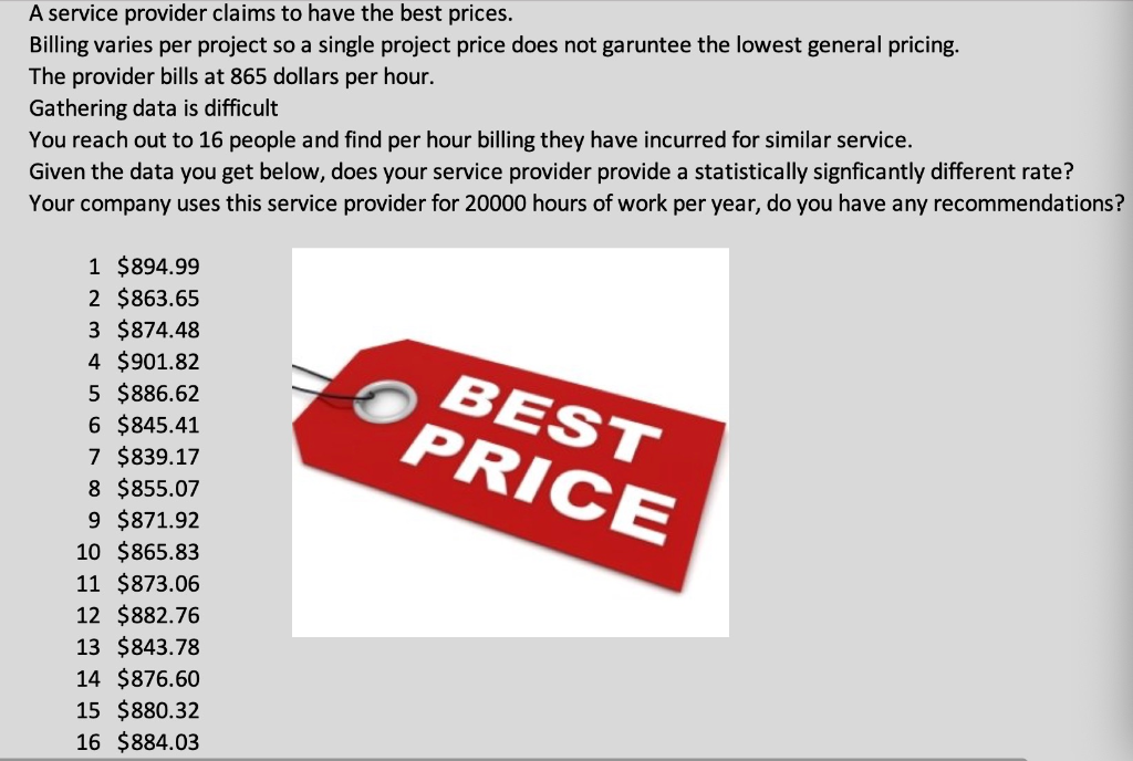 Solved A service provider claims to have the best prices. | Chegg.com