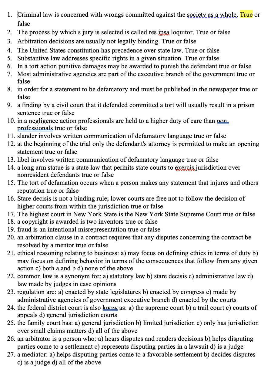 Solved 1. Criminal law is concerned with wrongs committed | Chegg.com