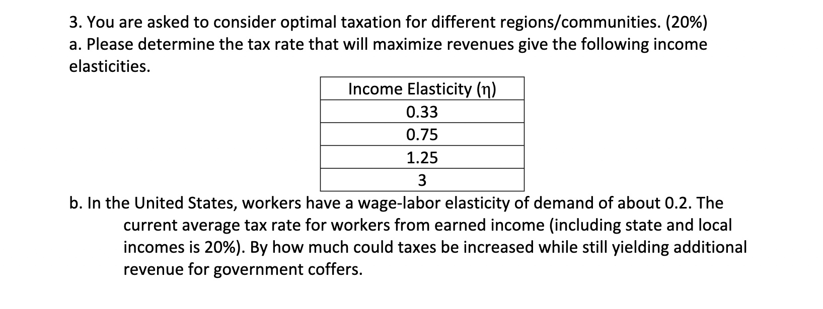 Solved You are asked to consider optimal taxation for | Chegg.com