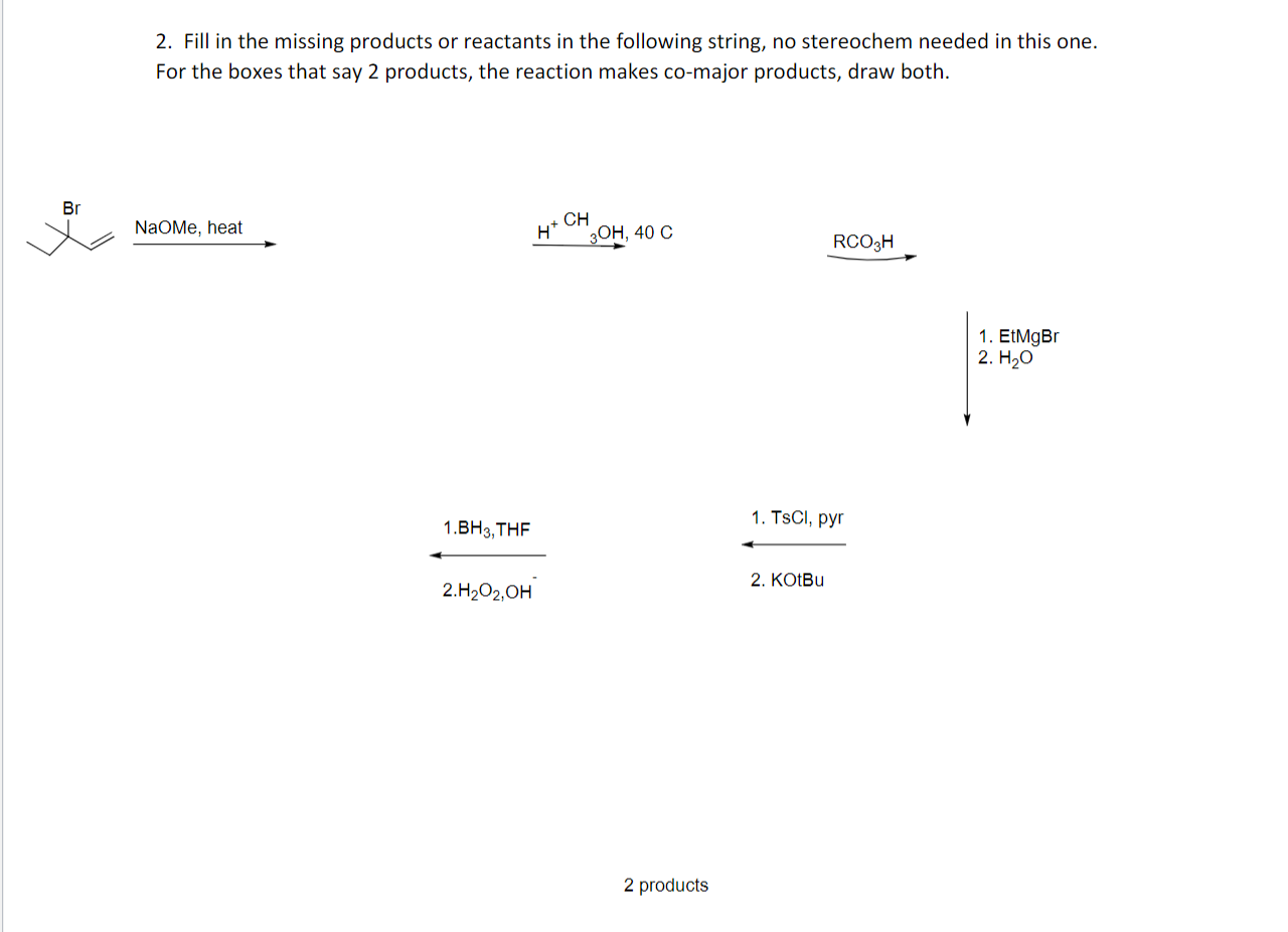 Solved 2. Fill in the missing products or reactants in the | Chegg.com