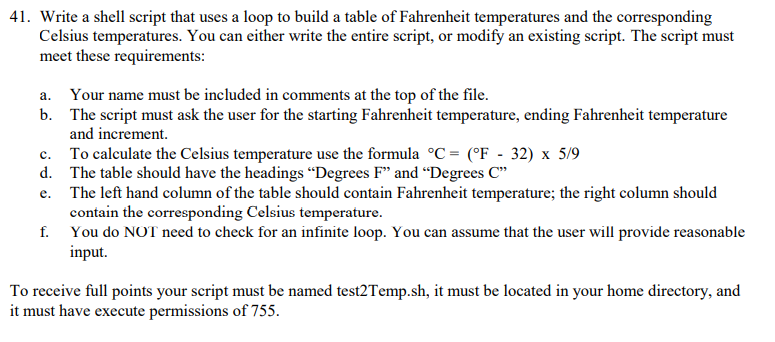 Solved 41. Write a shell script that uses a loop to build a | Chegg.com