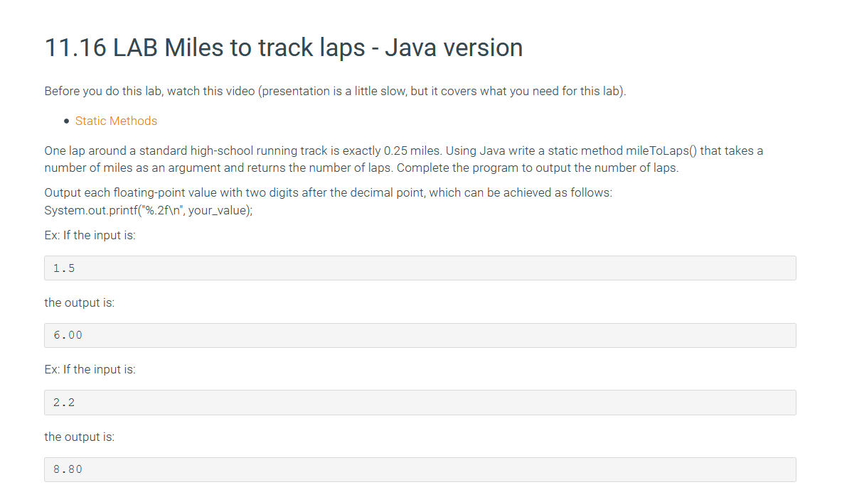 Solved 11.16 LAB Miles to track laps - Java version Before | Chegg.com