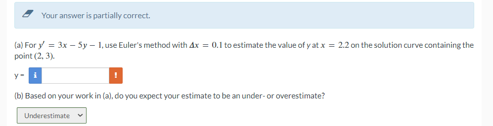 Solved Your answer is partially correct. (a) For y′=3x−5y−1, | Chegg.com