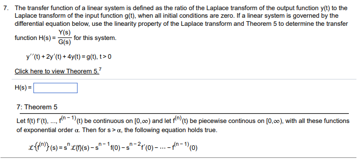 Solved 7. The transfer function of a linear system is | Chegg.com