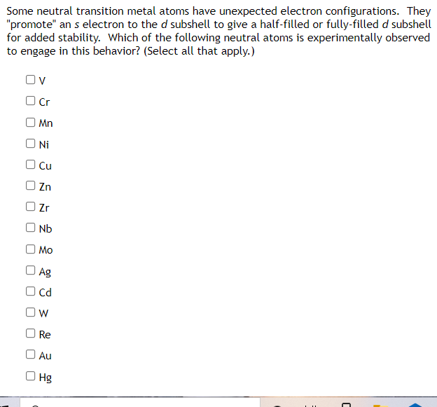 Solved Using complete subshell notation, match the predicted | Chegg.com