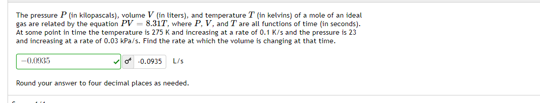 Solved The pressure P (in kilopascals), volume V (in | Chegg.com