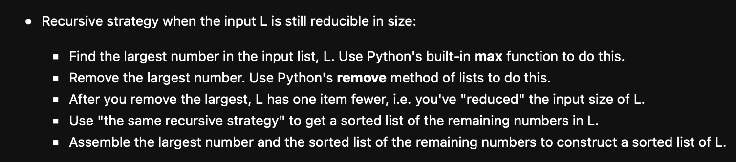 Solved - Recursive strategy when the input L is still | Chegg.com