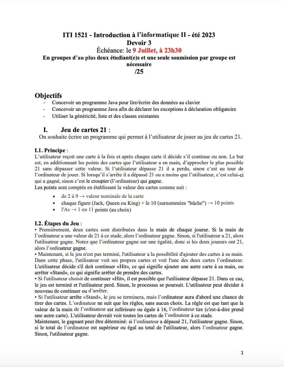 ITI 1521 - Introduction à l'informatique II - été | Chegg.com