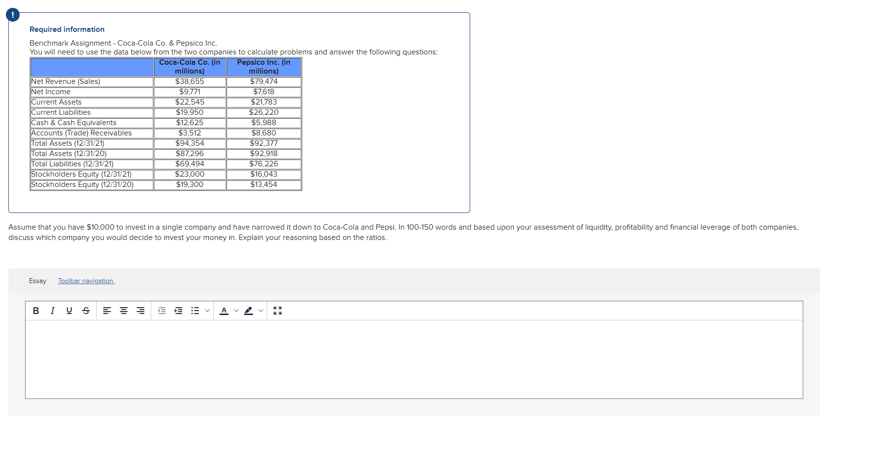 Solved Required information Benchmark Assignment - Coca-Cola | Chegg.com
