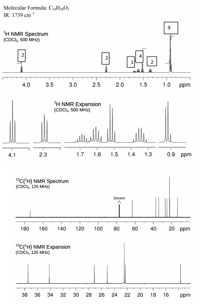Molecular Formula: C10H20O2 IR: 1739 cm−1 1H NMR | Chegg.com