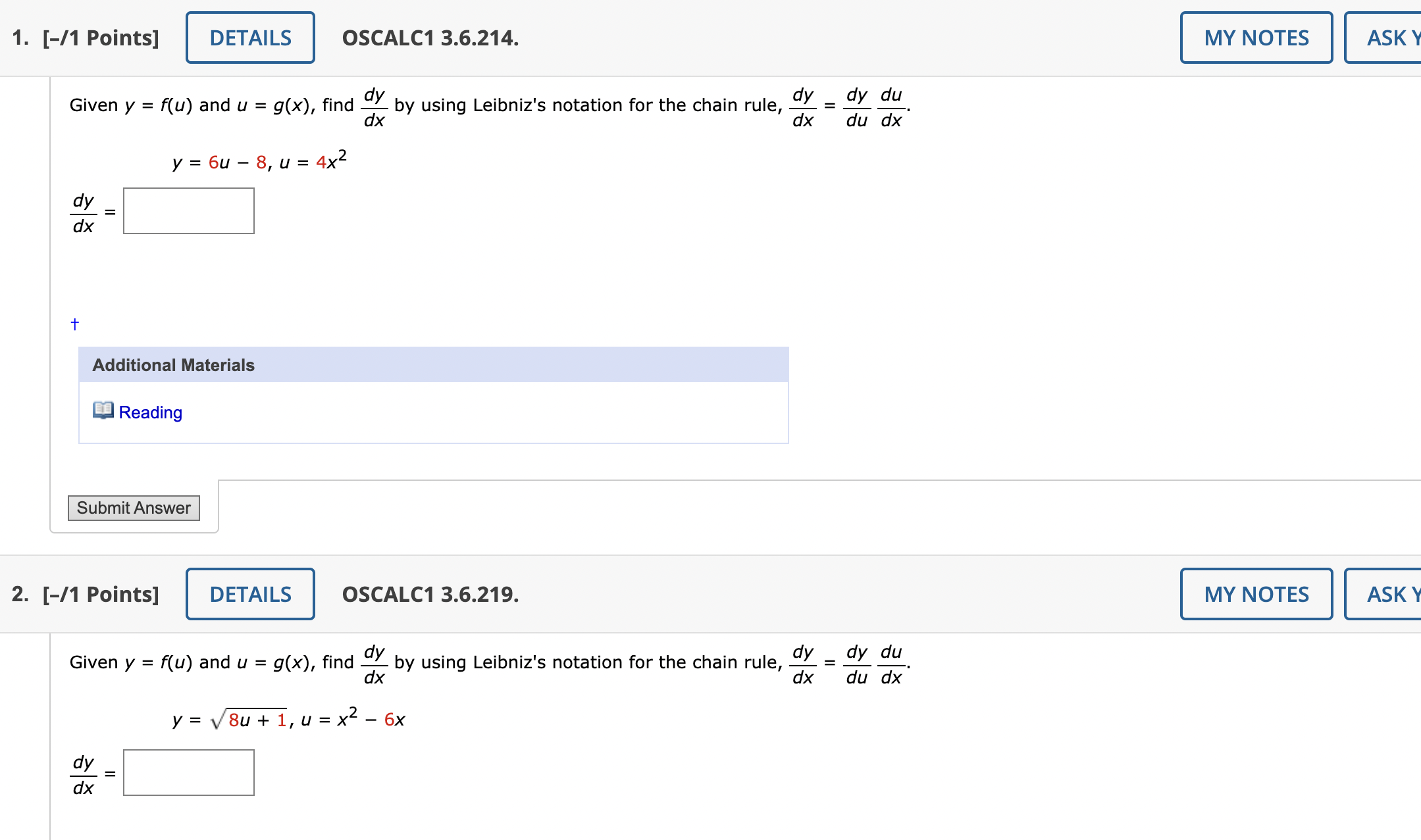 Solved Given y=f(u) and u=g(x), find dxdy by using Leibniz's | Chegg.com